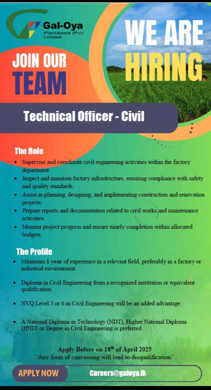 Technical Officer Civil Engineering Jobseeker Lk