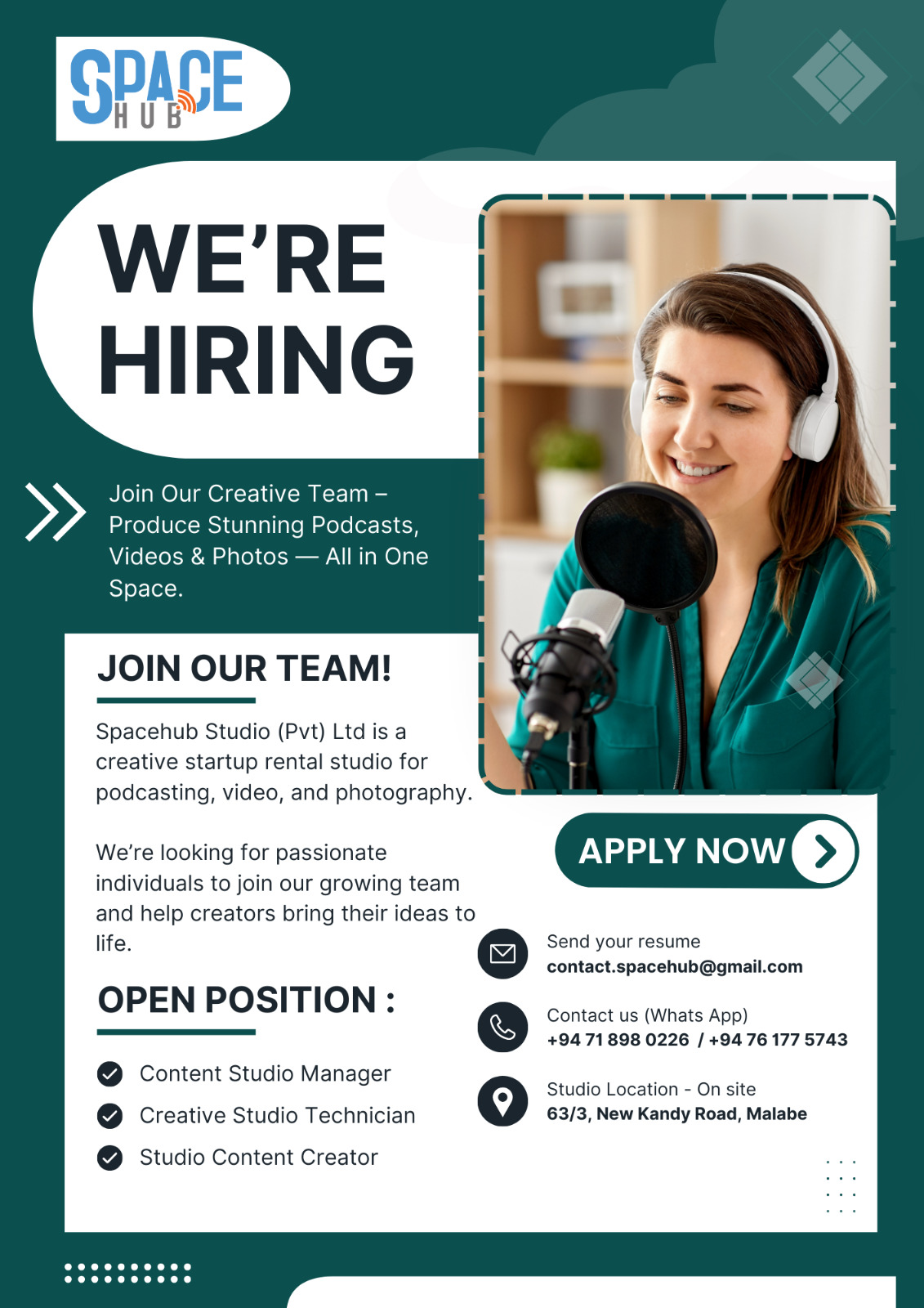 Content Studio Manager/ Creative Studio Technician/ Studio Content ...