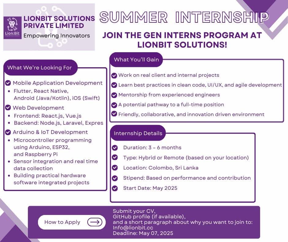 Internship - Mobile App Developer/ Web Developer/Arduino & IOT ...