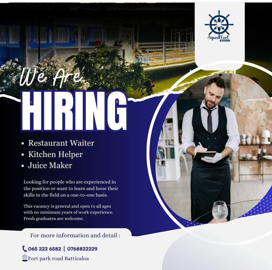 Kitchen Helper / Juice Maker / Restaurant Waiter - Jobseeker.lk