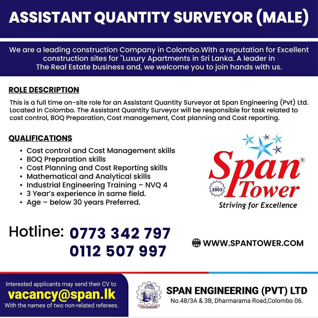 Assistant Quantity Surveyor - Jobseeker.lk