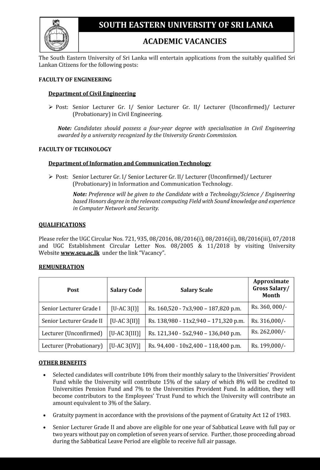 Senior Lecturer / Lecturer- Civil Engineering/ ICT - Jobseeker.lk