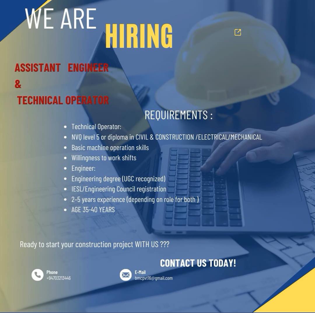 Assistant Engineer / Technical Operator - Jobseeker.lk
