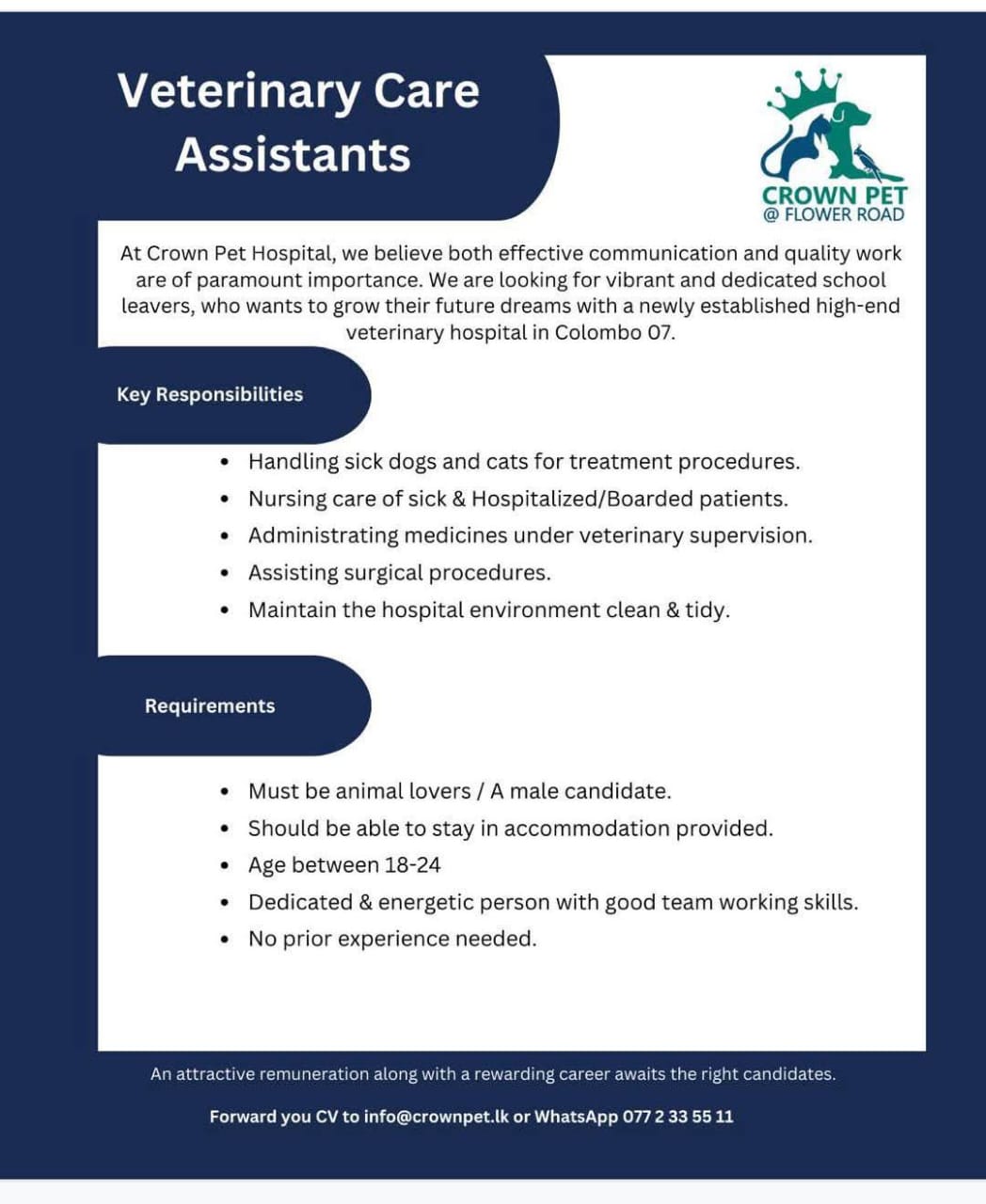 Veterinary Care Assistant - Jobseeker.lk