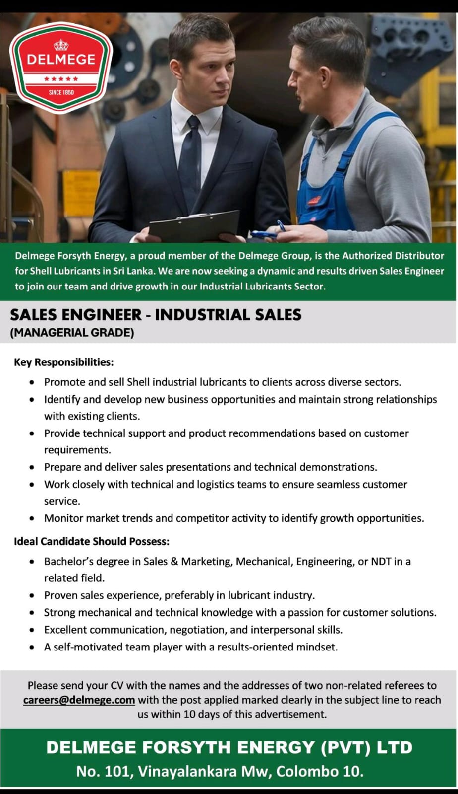 Sales Engineer Industrial Sales - Jobseeker.lk