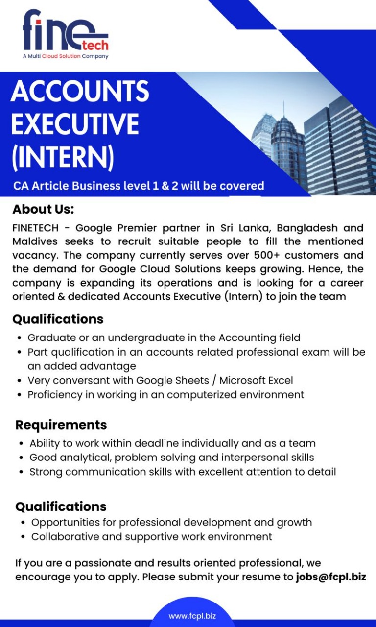 Accounts Executive Internship - Jobseeker.lk