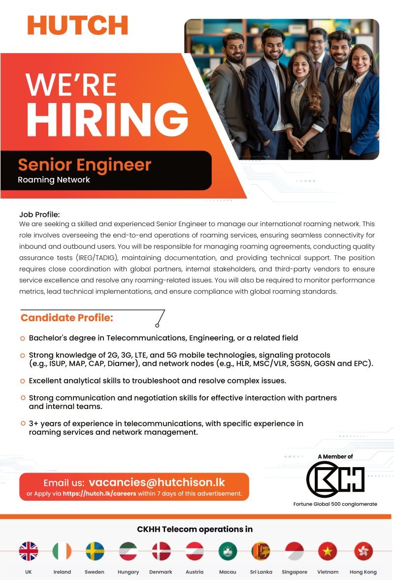 Senior Engineer Roaming Network - Jobseeker.lk