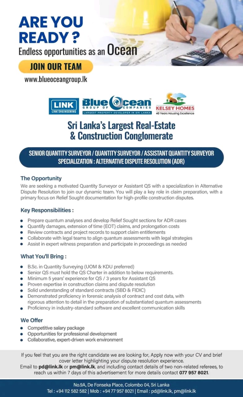 Senior Quantity Surveyor Quantity Surveyor Assistant Quantity