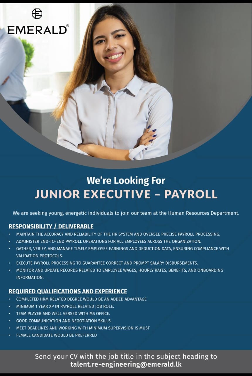 Junior Executive - Payroll/ Junior Executive - Human Resources - Jobseeker.lk