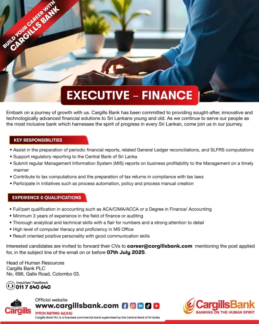 Executive Finance - Jobseeker.lk