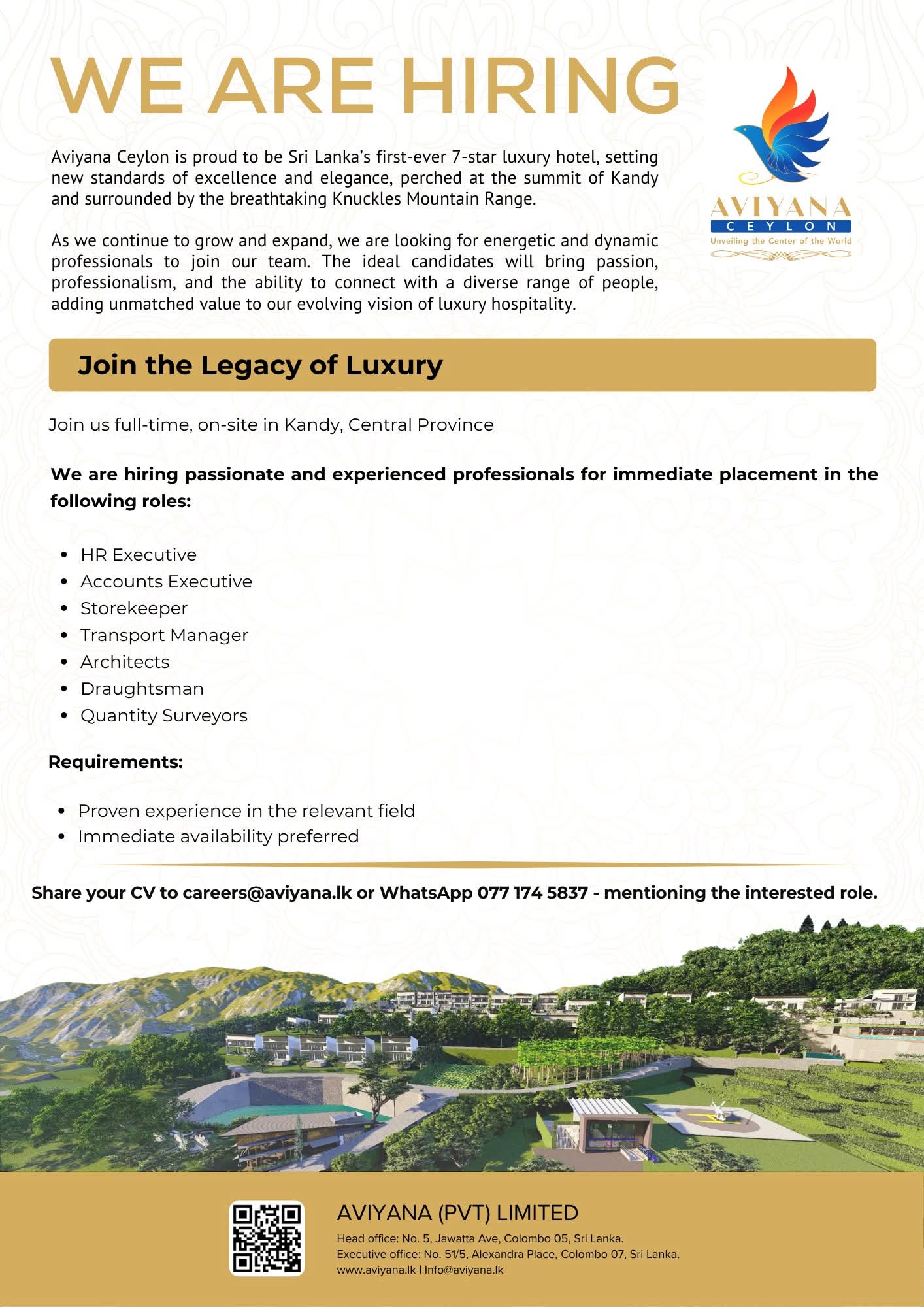 HR / Accounts / Storekeeper/Architect / QS/ Draughtsman/ Transport Manager - Jobseeker.lk