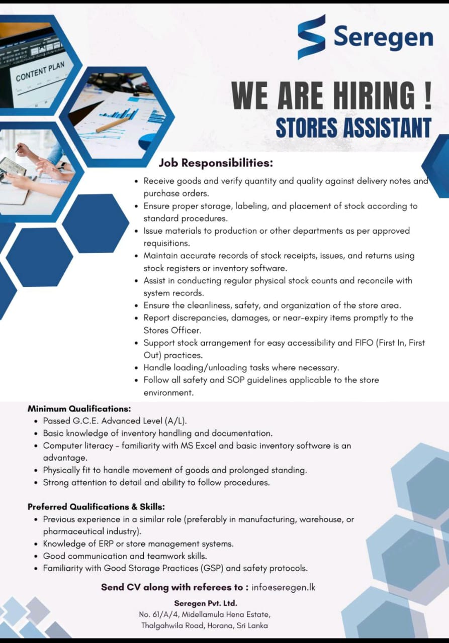 Stores Assistant / Pharmaceutical Technician/ Internship Production ...
