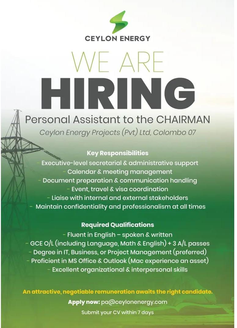 Personal Assistant to the Chairman - Jobseeker.lk