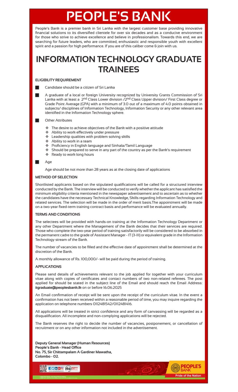 Information Technology Graduate Trainee - Jobseeker.lk