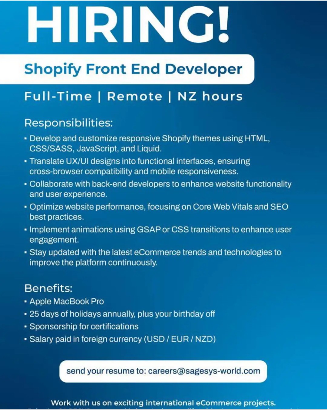 Shopify Front End Developer - Jobseeker.lk