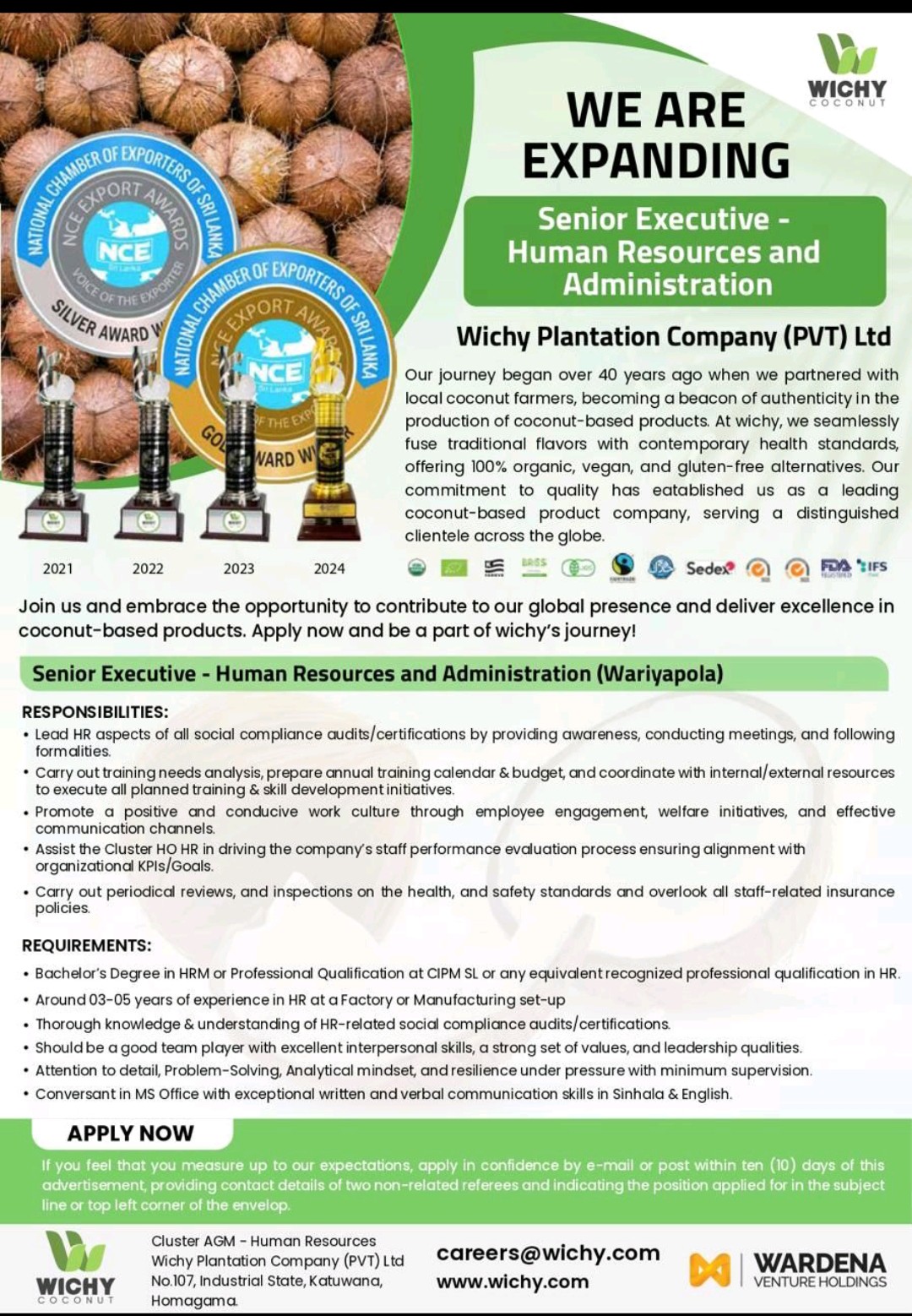 Senior Executive - Human Resources and Administration - Jobseeker.lk