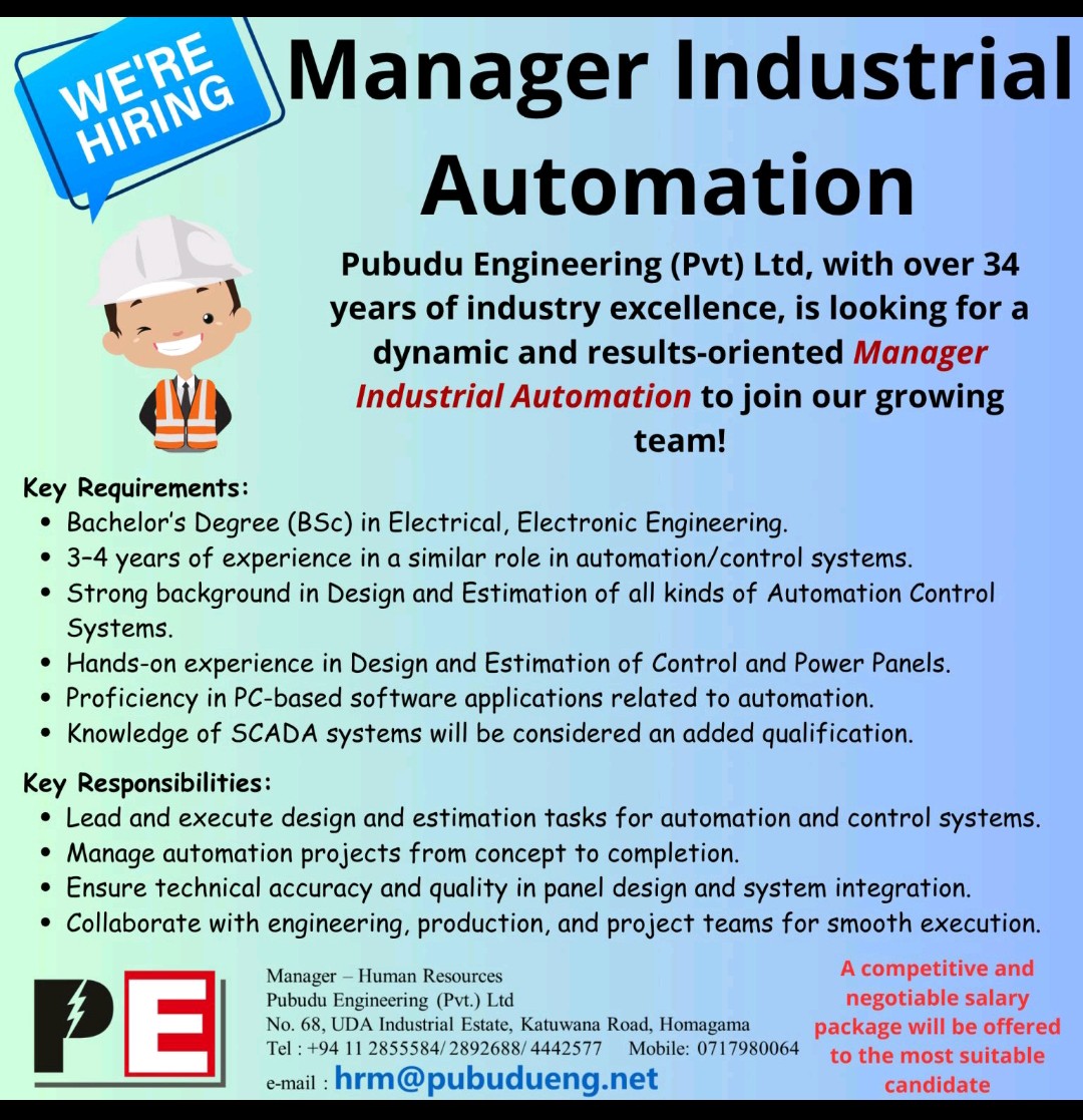 Manager Industrial Automation - Jobseeker.lk