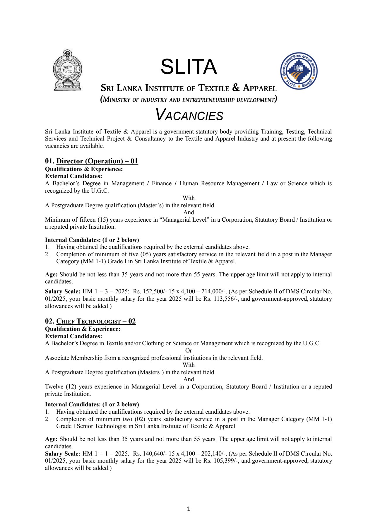 Engineer / Director/ Technologist/ IT / Assistant - Jobseeker.lk