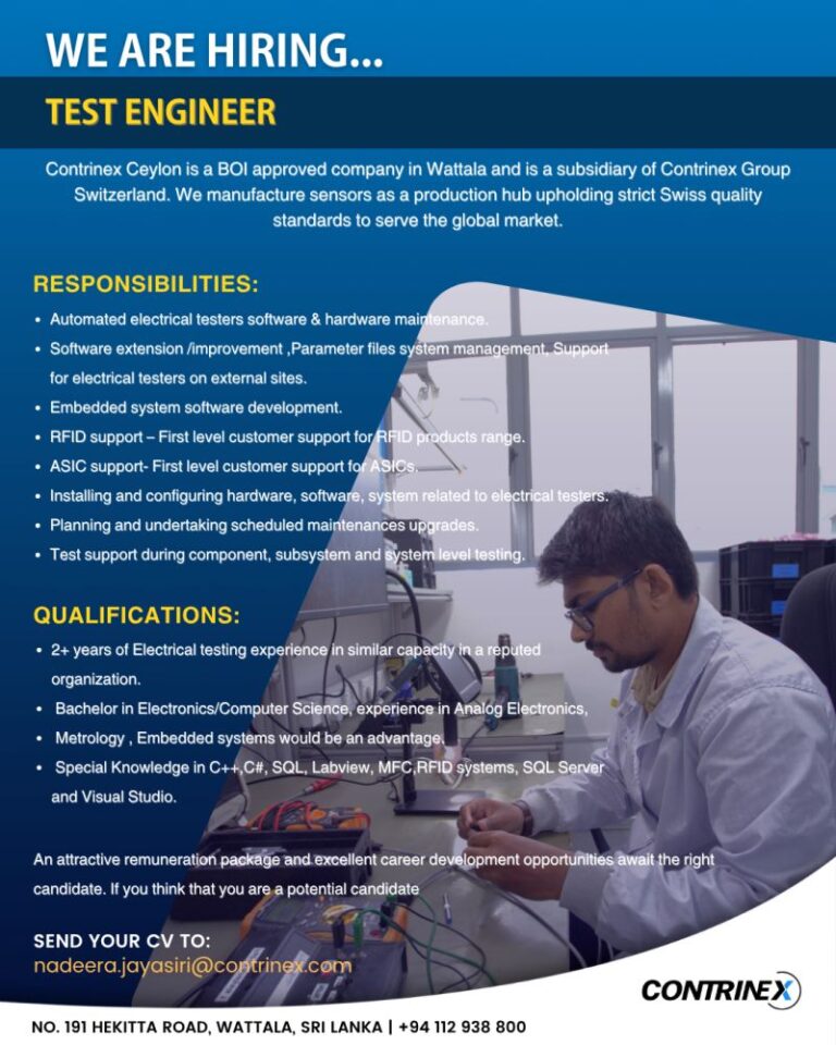Test Engineer - Electronics/ Computer Science - Jobseeker.lk