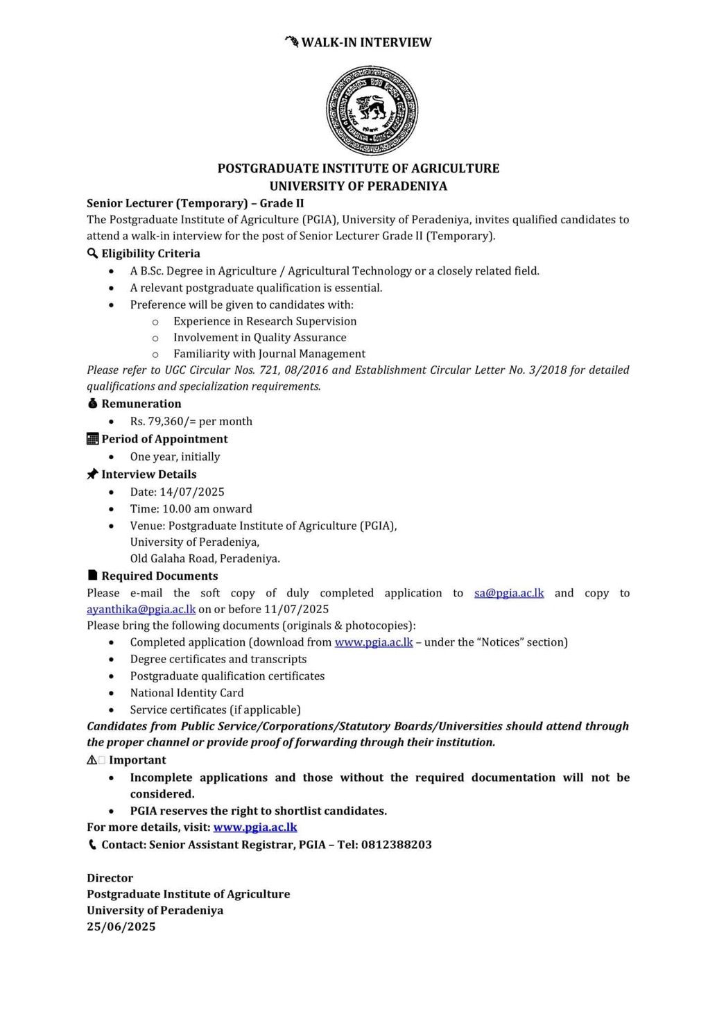 Senior Lecturer Temporary - Jobseeker.lk