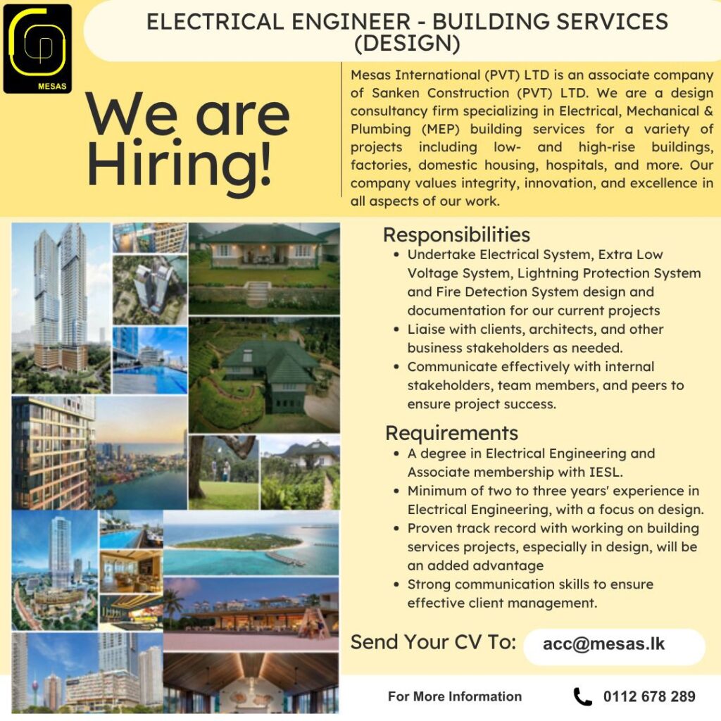 Electrical Engineer - Building Services ( Design) - Jobseeker.lk