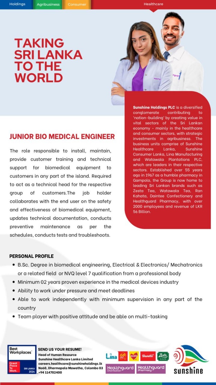 Junior Bio Medical Engineer - Jobseeker.lk