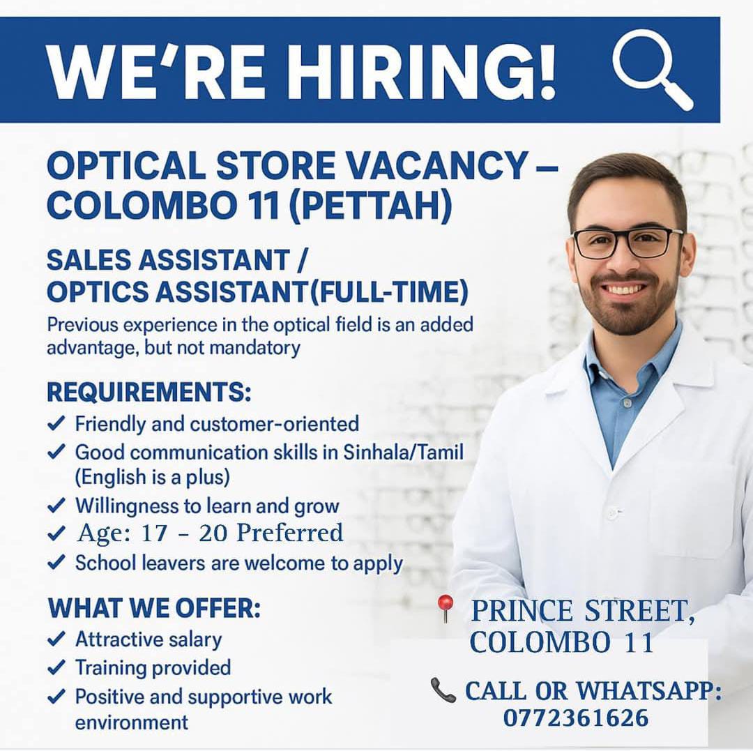Sales Assistant / Optical Assistant - Jobseeker.lk