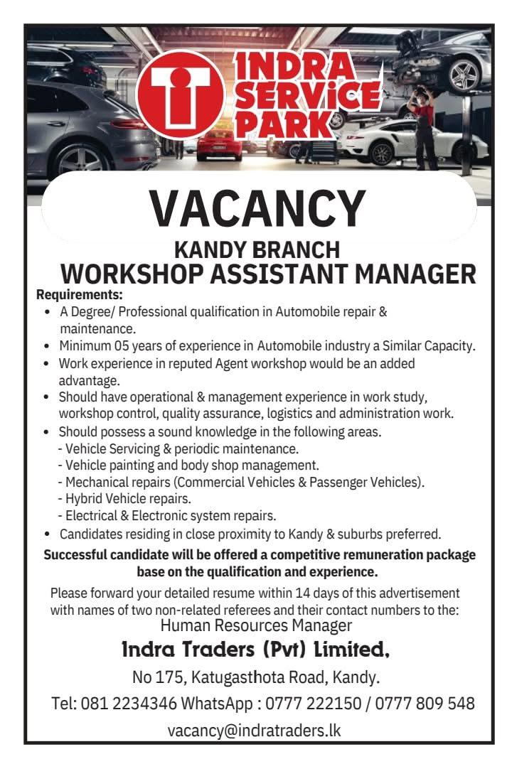 Workshop Assistant Manager- Automobile - Jobseeker.lk