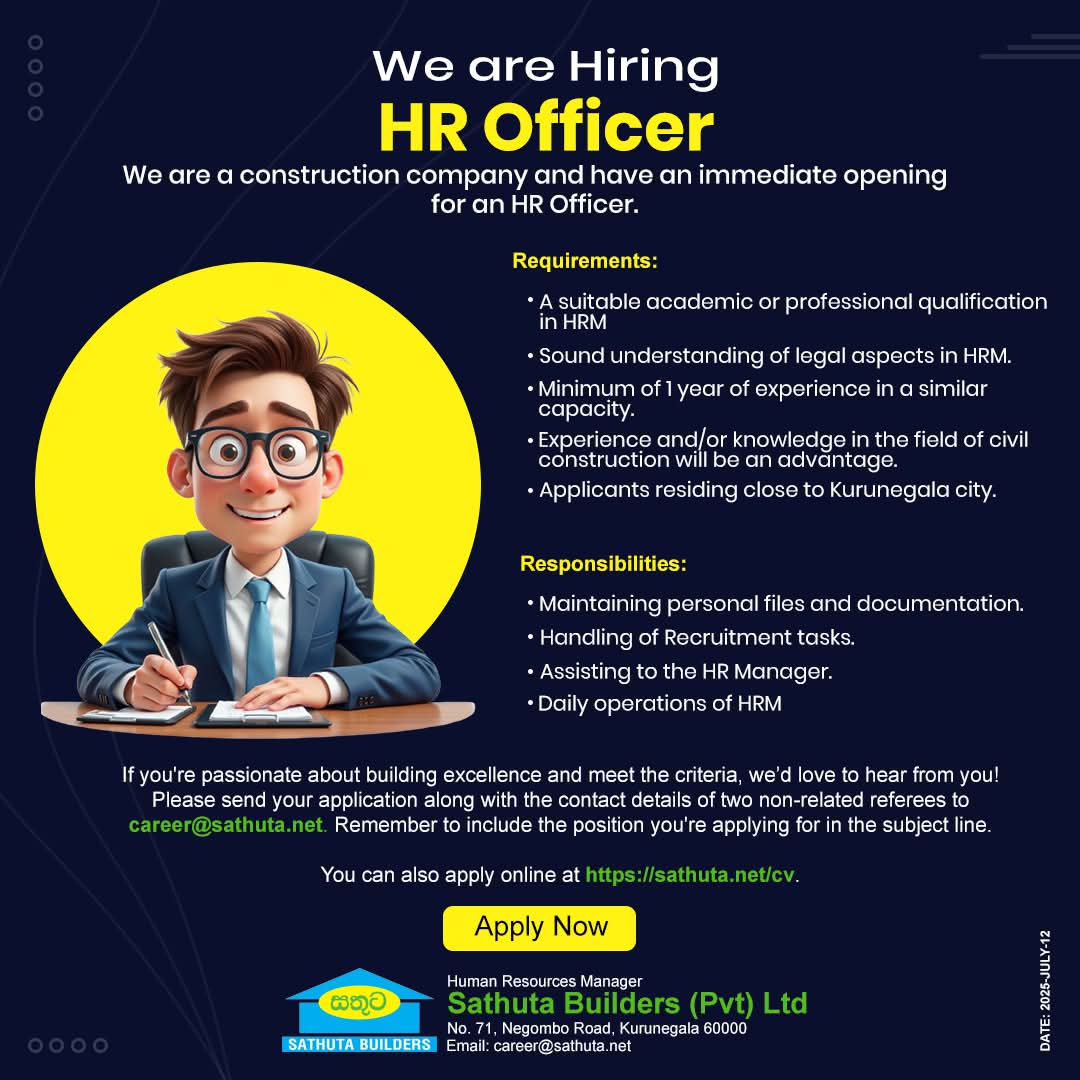 HR Officer - Jobseeker.lk