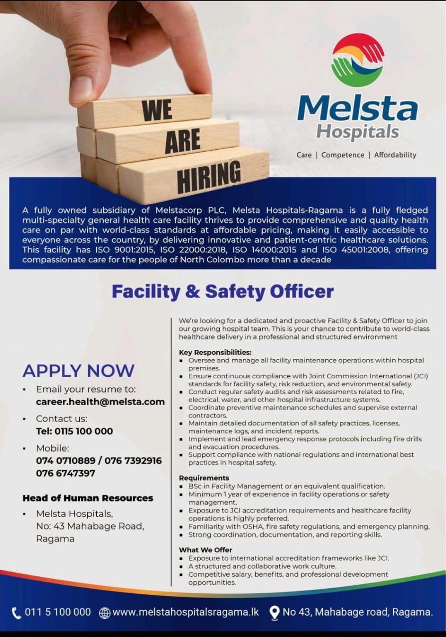 Facility and Safety Officer - Jobseeker.lk