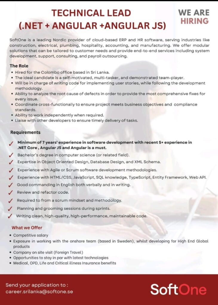 Technical Lead (.NET + Angular + AngularJS) - Jobseeker.lk