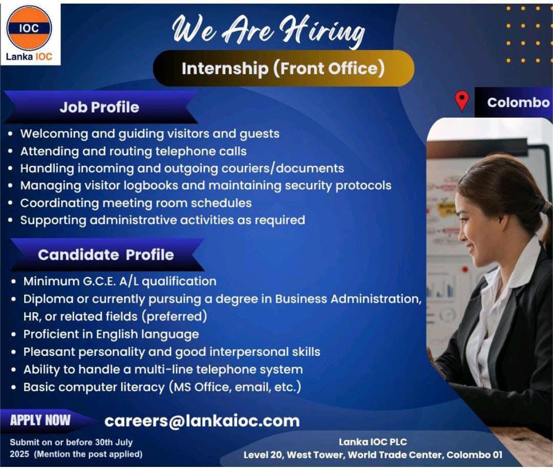 Internship - Front Office - Jobseeker.lk