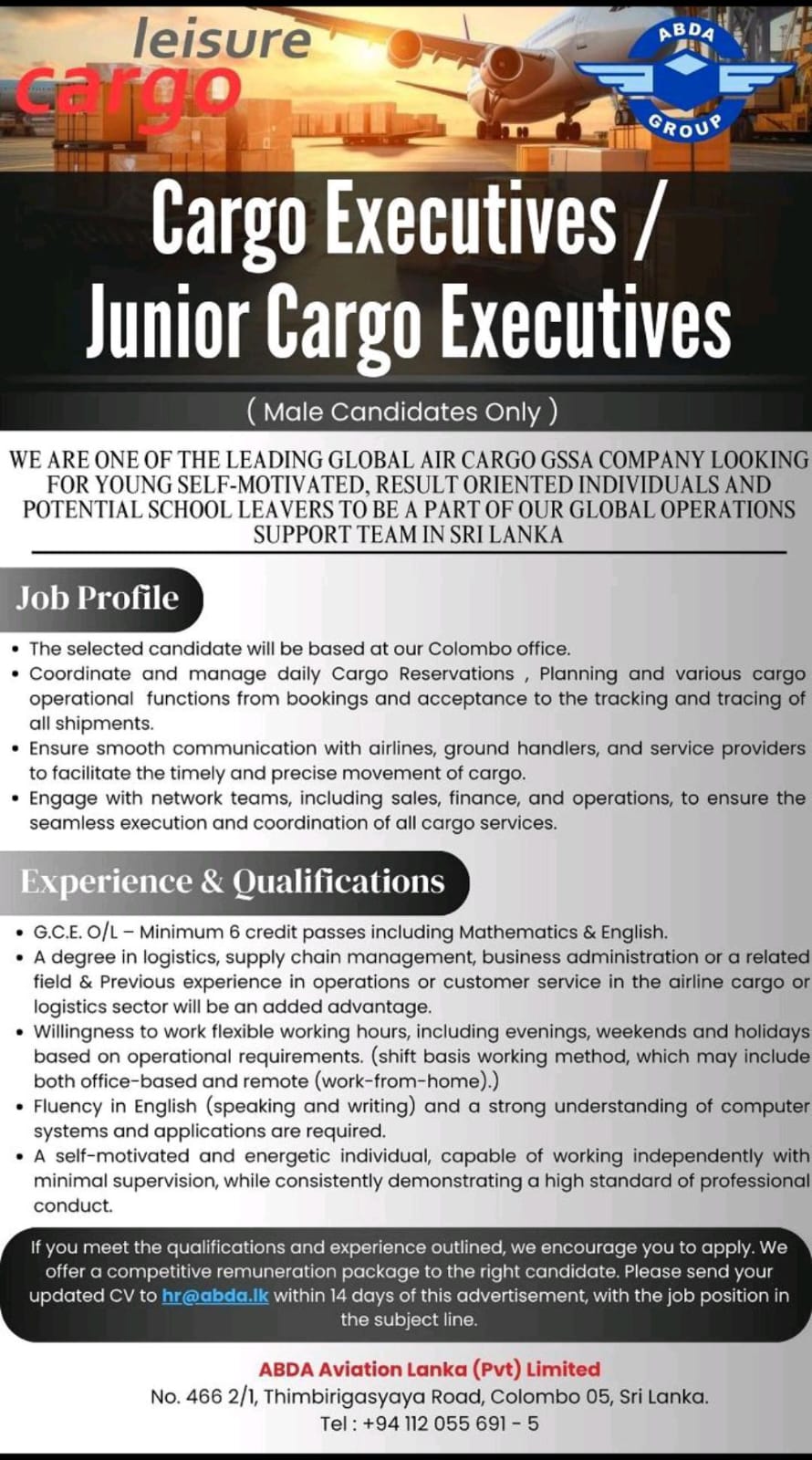 Cargo Executive / Junior Cargo Executive - Jobseeker.lk