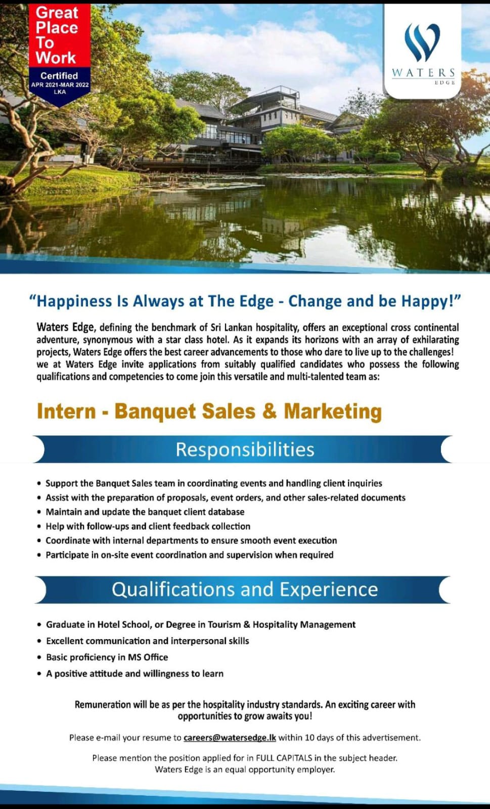 Internship - Banquet Sales and Marketing - Jobseeker.lk