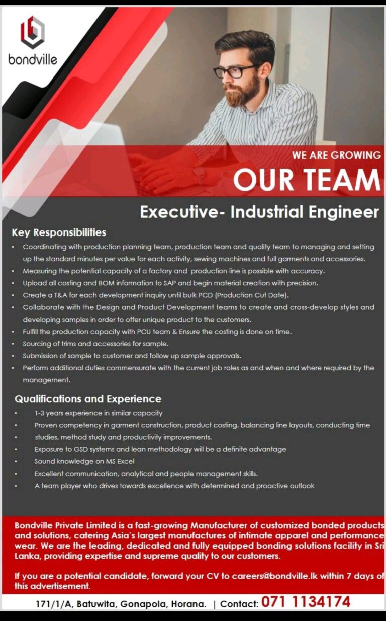 Industrial Engineering/ Senior Merchandiser - Jobseeker.lk