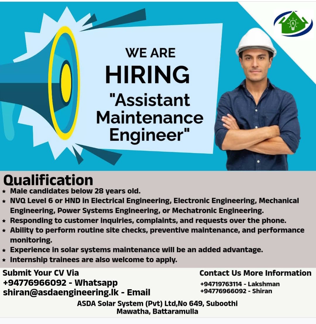 Assistant Maintenance Engineer - Jobseeker.lk