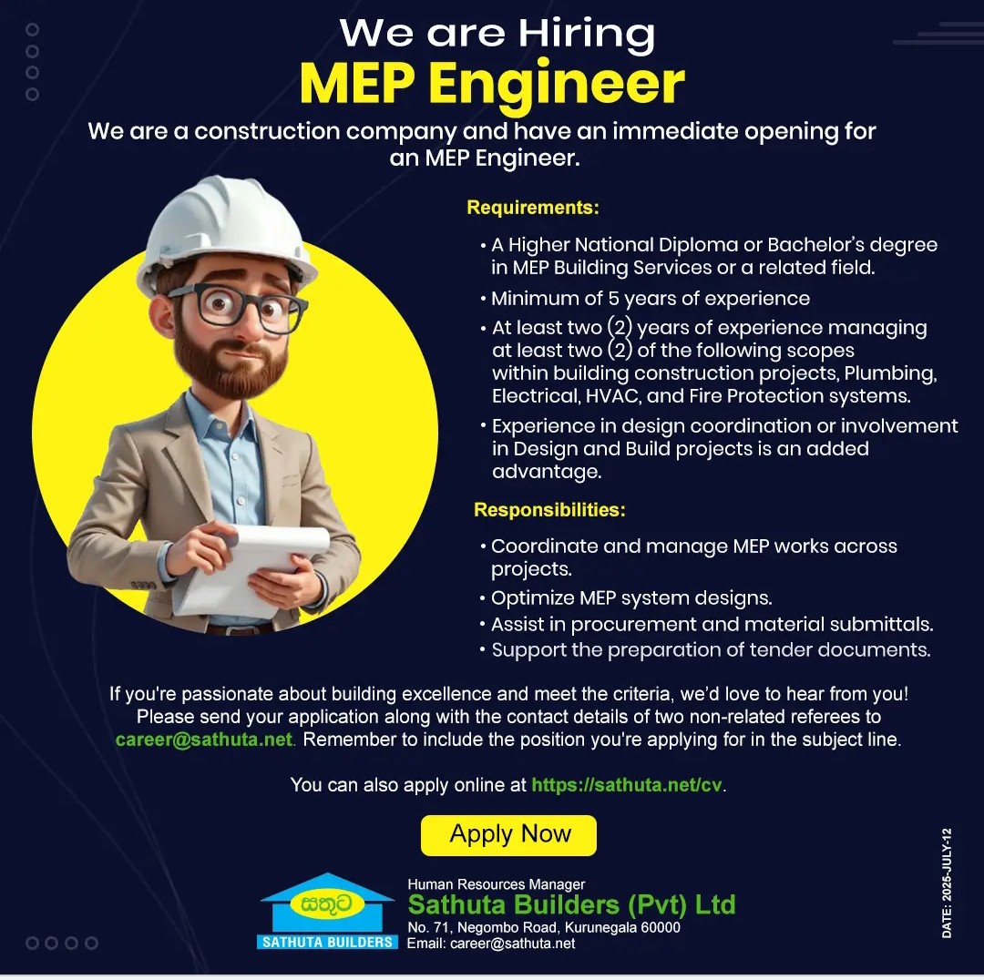 MEP Engineer - Jobseeker.lk