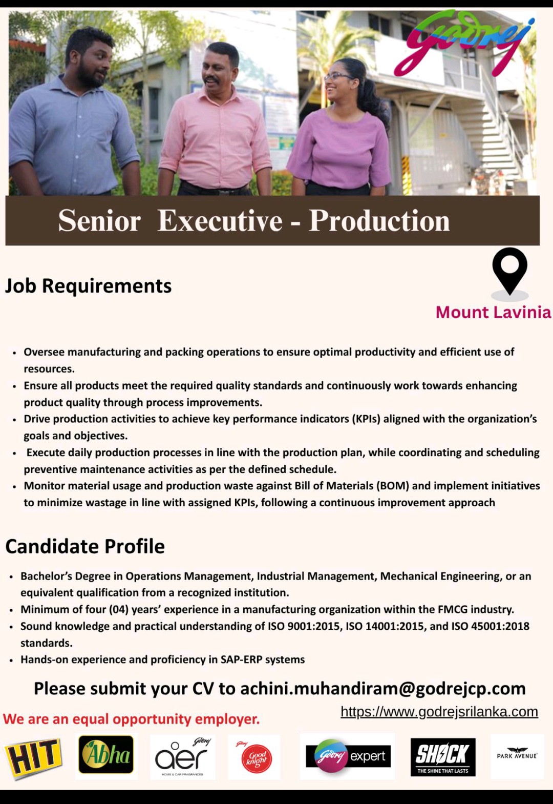 Senior Executive Production - Jobseeker.lk