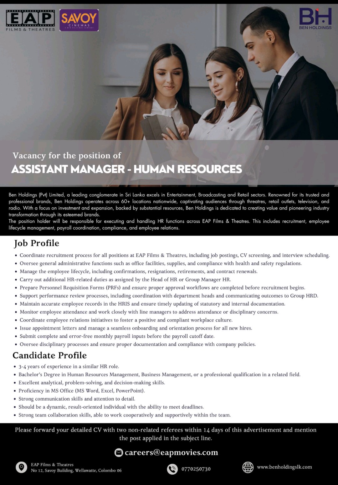 Assistant Manager - Human Resources - Jobseeker.lk