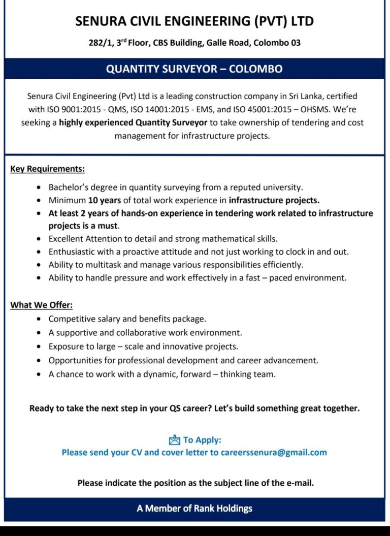 Quantity Surveyor Archives - Jobseeker.lk