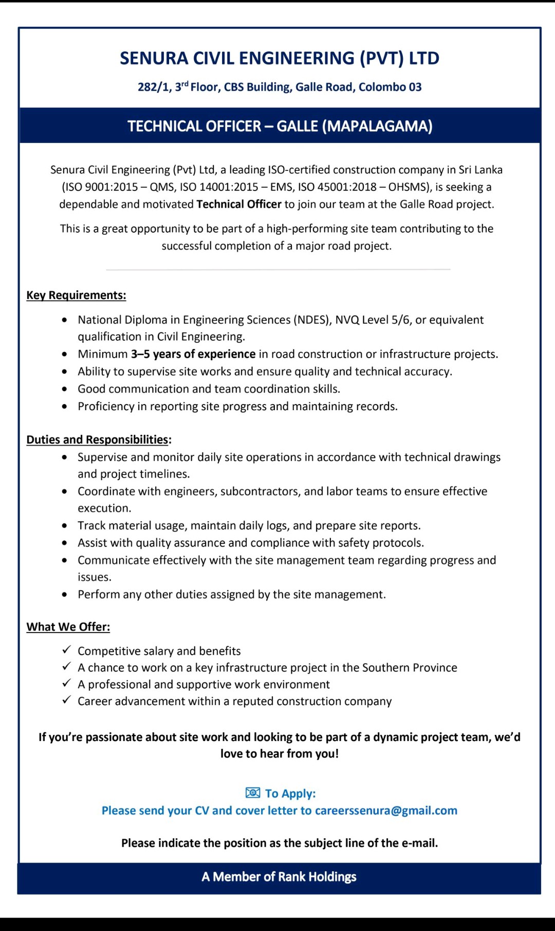 Technical Officer - Jobseeker.lk