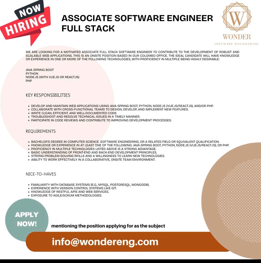 Associate Software Engineer Fullstack - Jobseeker.lk