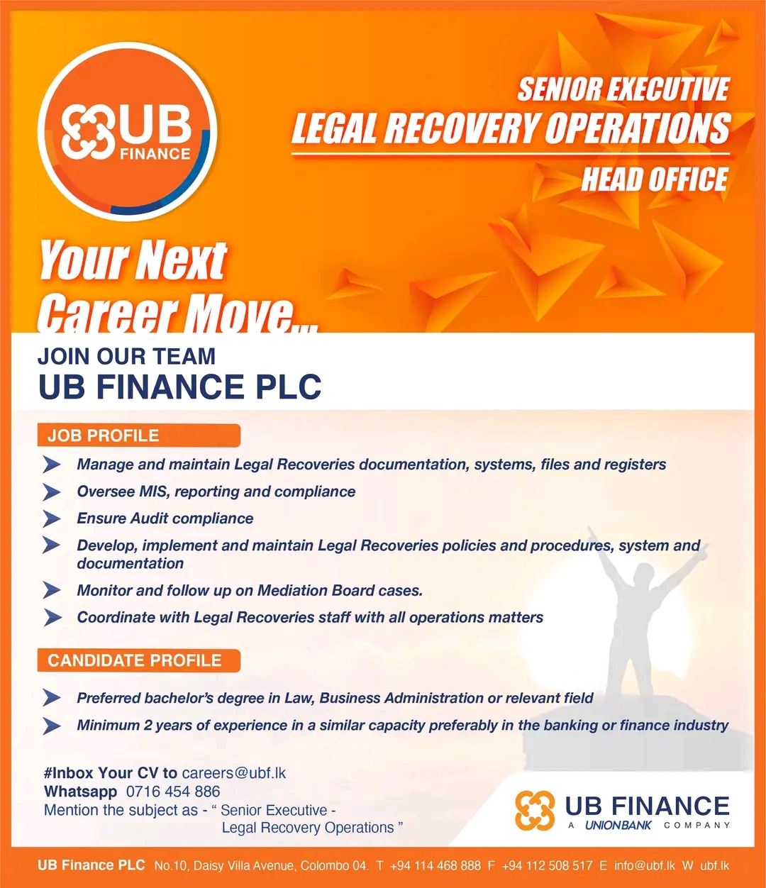 Legal Recovery - Junior / Senior Executive - Jobseeker.lk