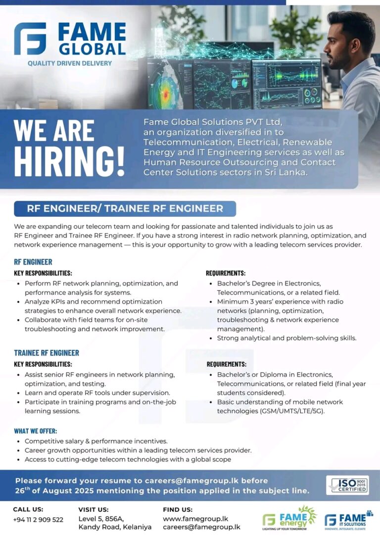 RF Engineer/ Trainee RF Engineer - Jobseeker.lk