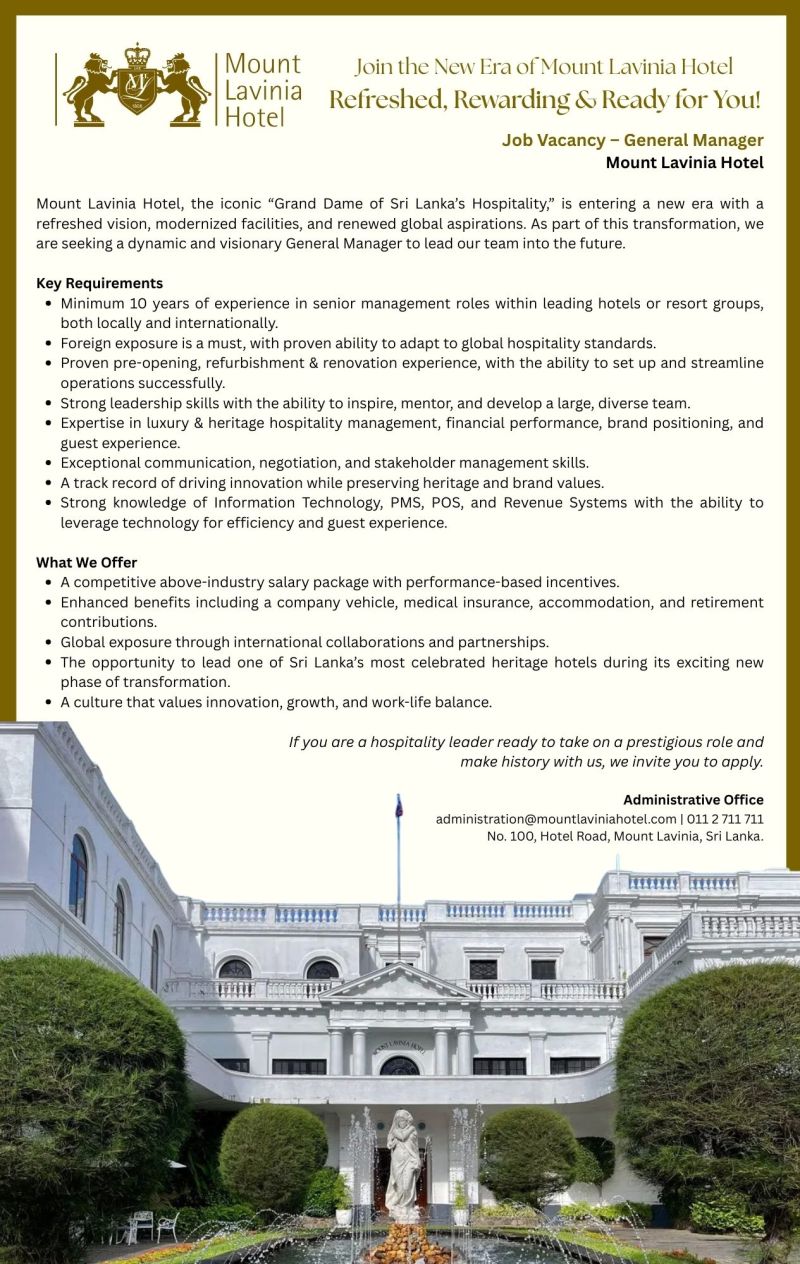 General Manager - Hospitality - Jobseeker.lk