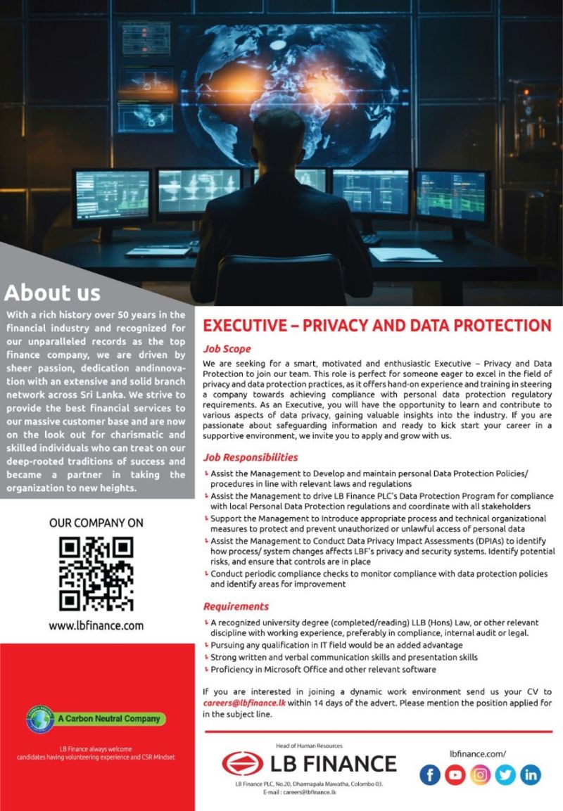 Executive (Privacy and Data Protection) - Law - Jobseeker.lk