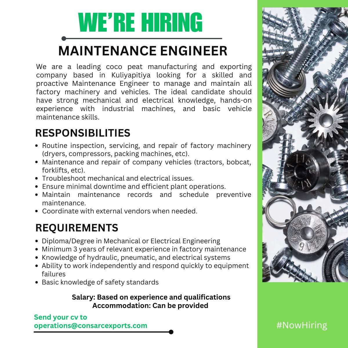 Maintenance Engineer - Jobseeker.lk