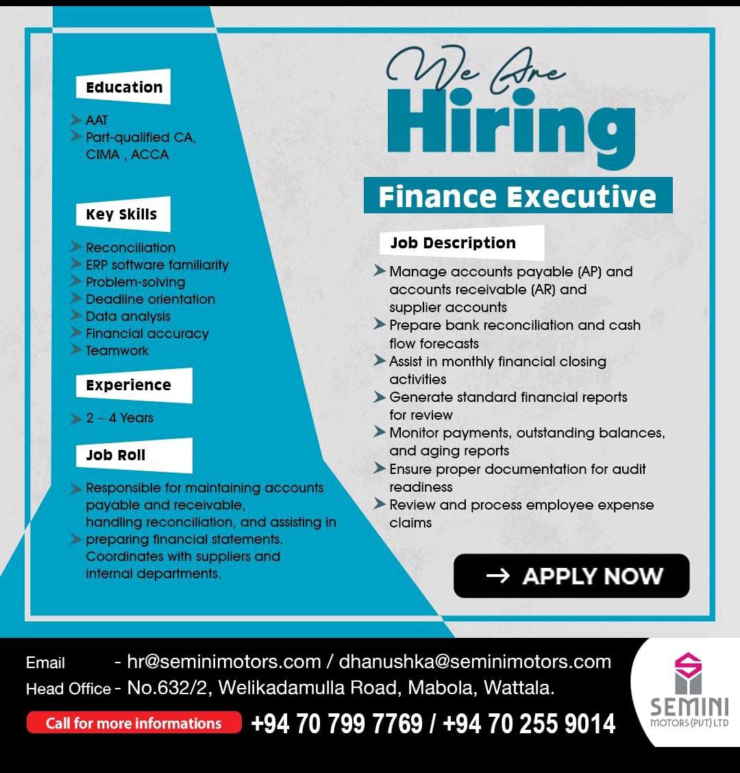 Finance Executive/ Internal Auditor - Jobseeker.lk