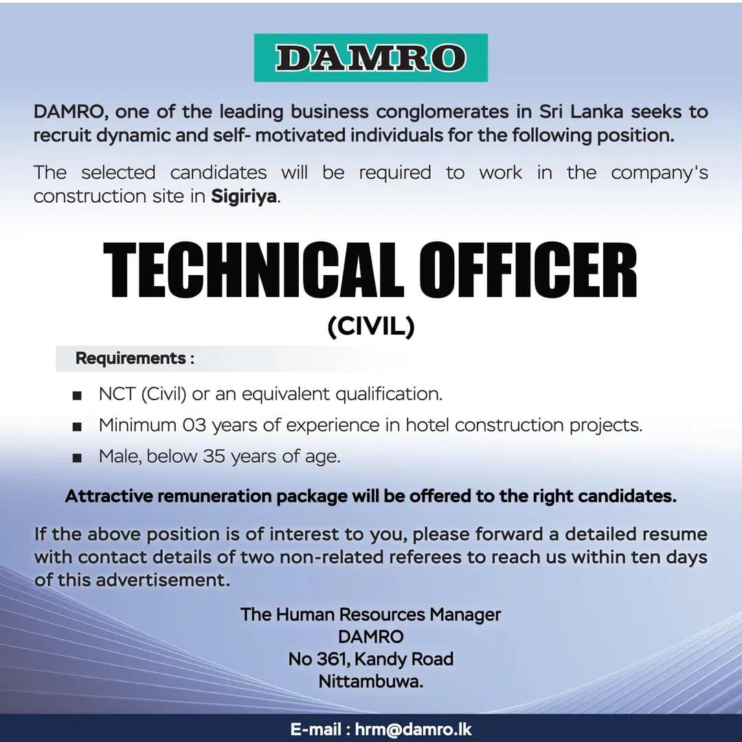 Technical Officer- Civil - Jobseeker.lk