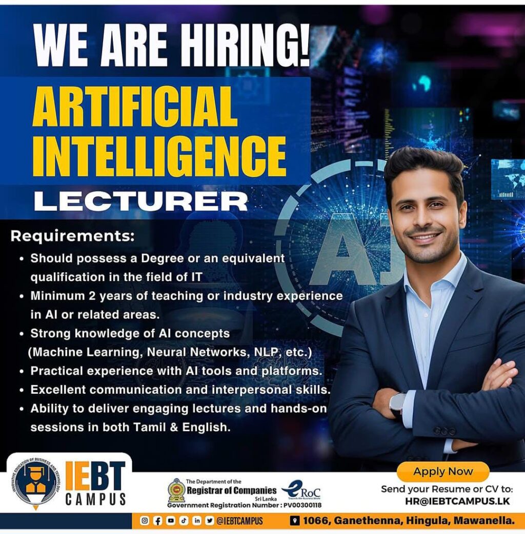 Artificial Intelligence Lecturer - Jobseeker.lk